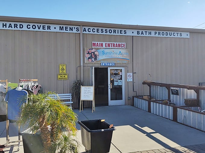 The unassuming entrance to Sunshine Acres hides a wonderland of treasures within, like finding Narnia in a storage unit.