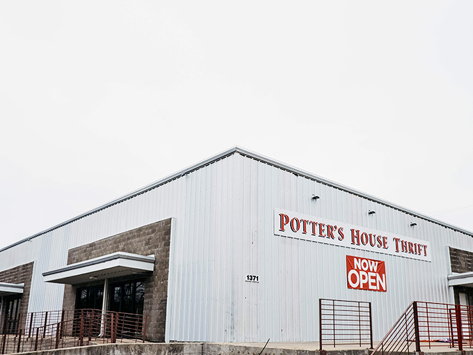 The white exterior of Potter's House Thrift stands like a bargain beacon in Springdale, promising treasures within that won't break your budget.