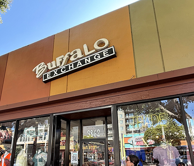 Treasure hunters paradise! Buffalo Exchange's circular racks create a labyrinth of fashion possibilities where $30 can transform your entire wardrobe.