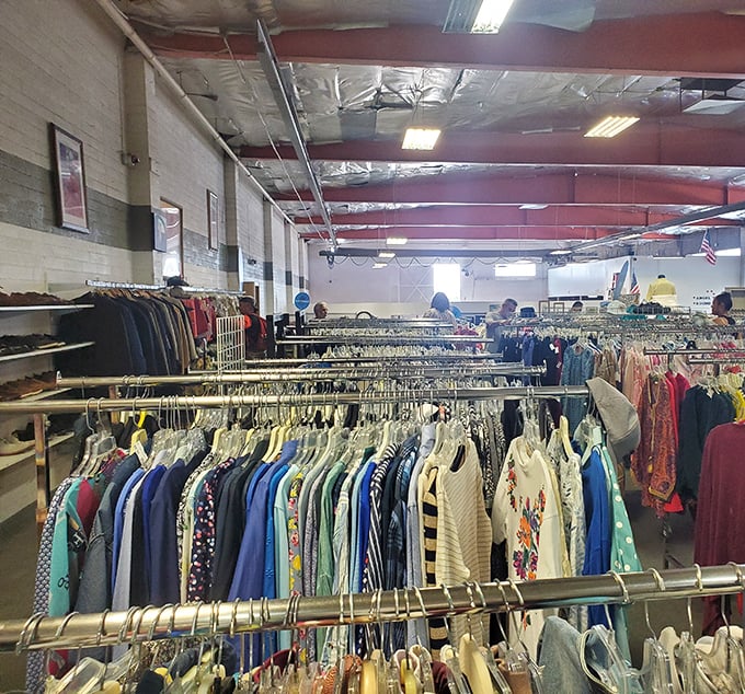 Rack after colorful rack stretches toward the horizon like a treasure hunter's dream. Angel View transforms shopping into a thrilling expedition through fashion history.