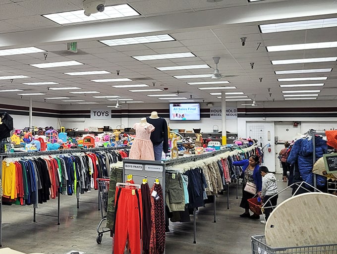 Endless racks stretching into the distance like a thrifter's version of the yellow brick road awaits.