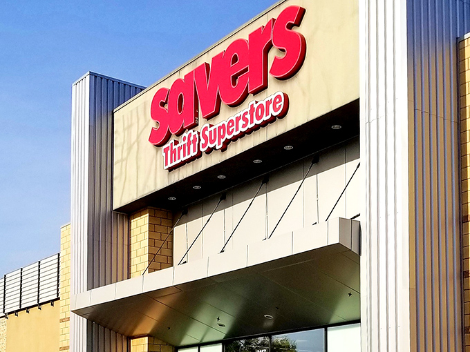 Another angle of the Savers storefront, where treasure hunting begins and wallets breathe sighs of relief.