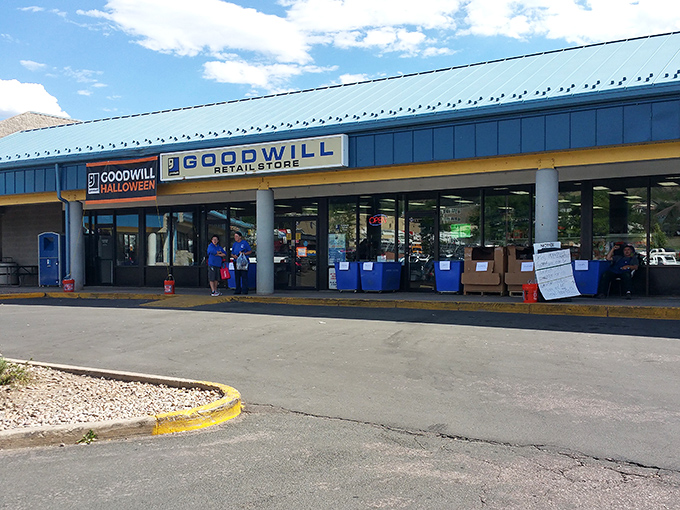 Another day, another Goodwill entrance where donation bins greet both givers and getters with equal enthusiasm.
