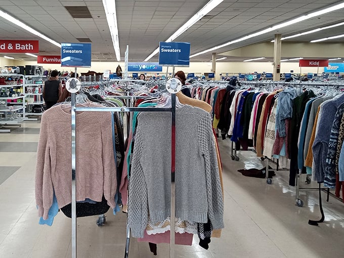 The bright green donation center beckons like a beacon of retail hope for treasure hunters everywhere.