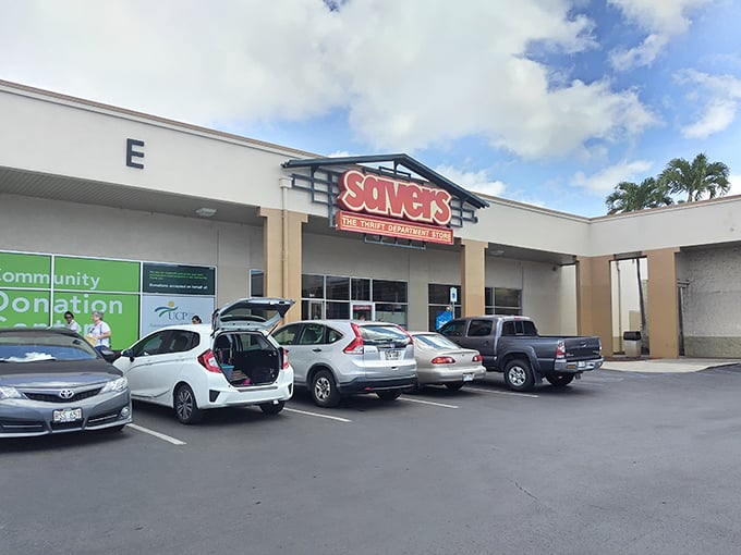The iconic red Savers sign beckons like a lighthouse for bargain hunters. This Waipahu treasure trove promises adventures in secondhand splendor.