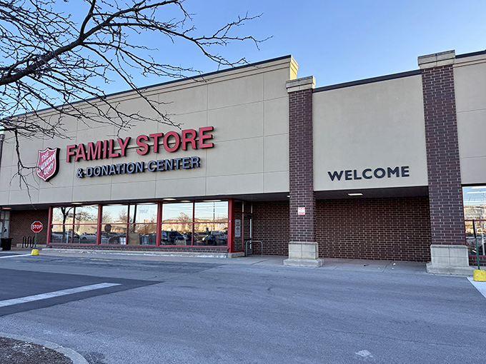 The iconic red signage welcomes treasure hunters to this suburban goldmine. One person's donations become another's discoveries.