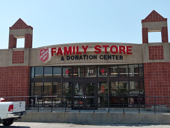 The Salvation Army Family Store's distinctive brick facade stands like a retail fortress guarding treasures waiting to be discovered.