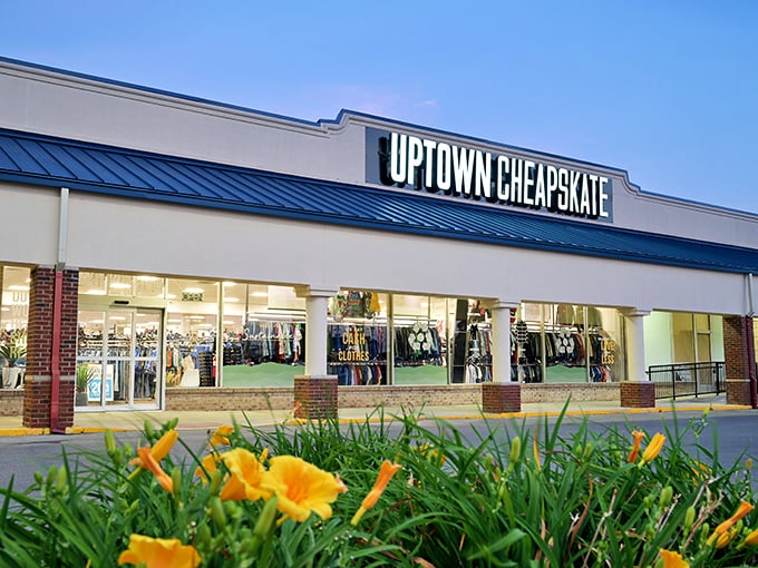 The blue-awninged fashion oasis beckons from its strip mall home, promising treasure hunts where designer dreams meet bargain realities.