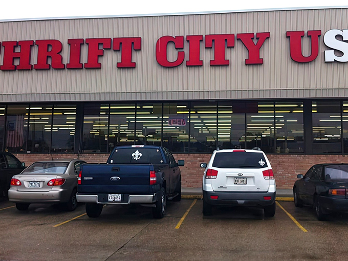 The iconic red letters of Thrift City USA beckon bargain hunters like a lighthouse for the frugally fashionable. Louisiana's temple of thrift awaits!