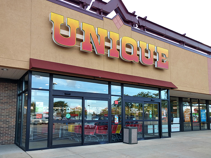 That bold UNIQUE sign isn't just branding&mdash;it's a promise that your shopping cart will surprise even you.