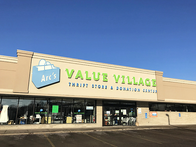 The unassuming exterior of Arc's Value Village belies the wonderland of treasures waiting inside, like a retail TARDIS of secondhand delights.