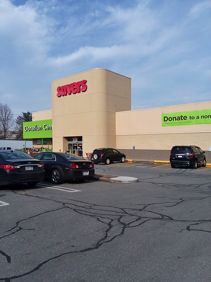 The beige fortress of bargain hunting stands proud with its bold red signage, beckoning thrifty shoppers into its treasure-filled kingdom.