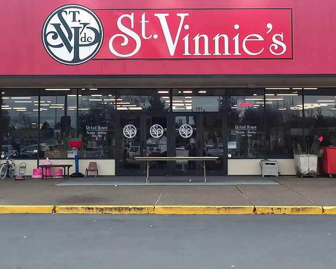 That distinctive St. Vinnie's signage&mdash;where your wallet breathes a sigh of relief before you've even stepped through the door.