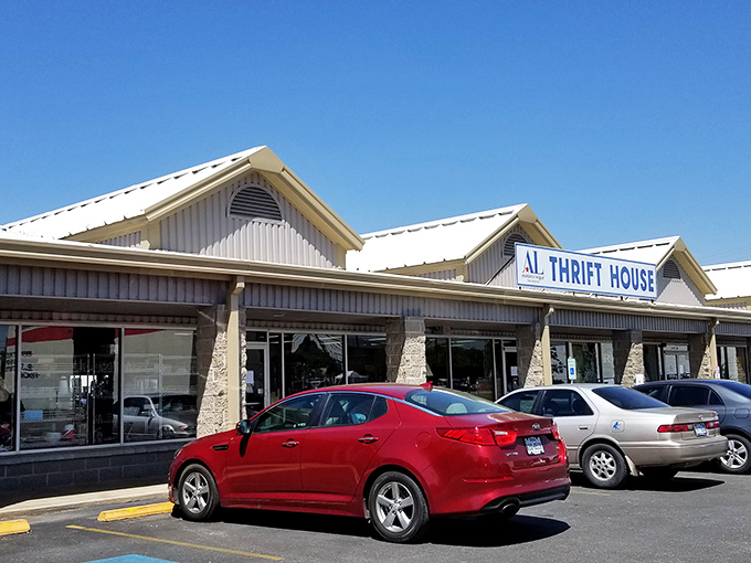 The unassuming exterior hides a treasure trove within. Like finding a secret speakeasy, but instead of cocktails, you'll discover bargains galore.