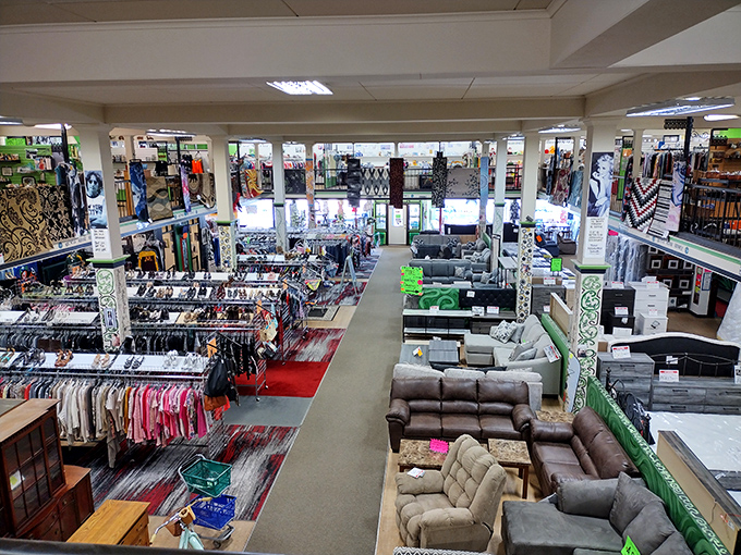 From this bird's-eye view, the thrift store reveals its true nature&mdash;a vast landscape of potential discoveries organized in colorful departments.