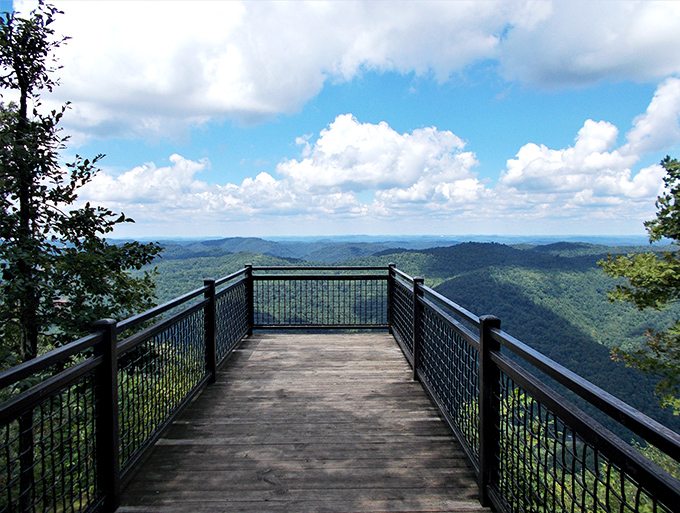 Stone meets sky at this CCC-built shelter, where Appalachian vistas unfold like nature's own IMAX experience. Perfect spot for contemplating life's big questions or just your sandwich choice. 