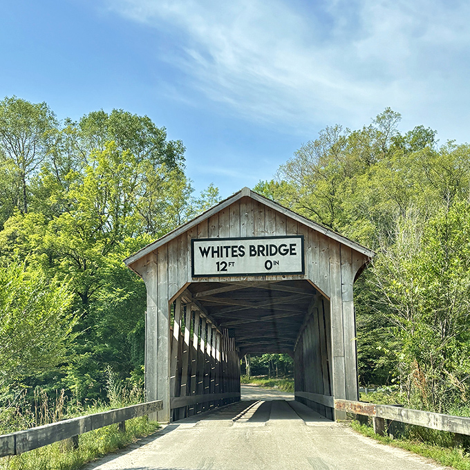 The classic "WHITES BRIDGE" sign welcomes you to a slice of Michigan history that's stood the test of time&mdash;unlike my attempts at woodworking.