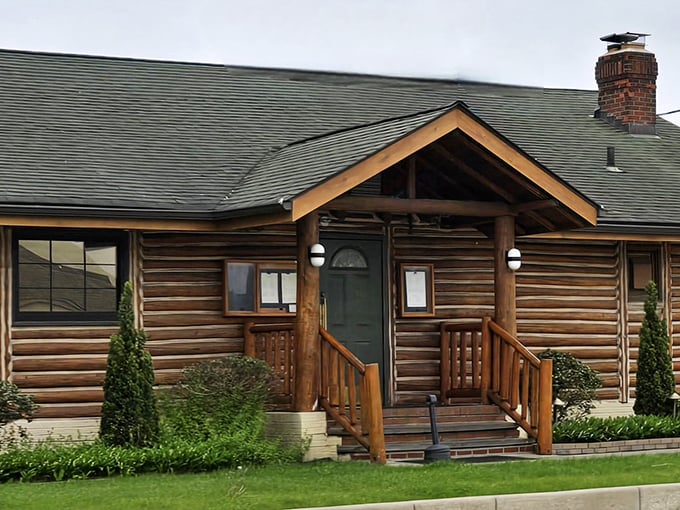The log cabin exterior isn't just rustic charm&mdash;it's nature's way of saying "Come in, the steaks are magnificent!"
