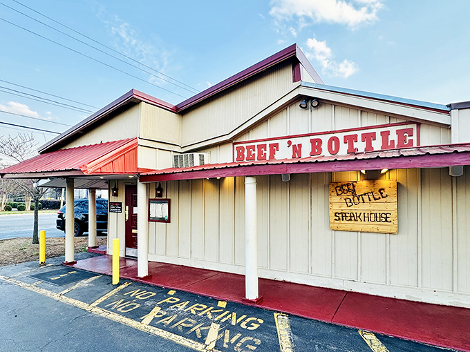 The unassuming exterior of Beef 'N Bottle proves the old adage: never judge a steakhouse by its cover. Culinary treasures await inside this Charlotte institution.