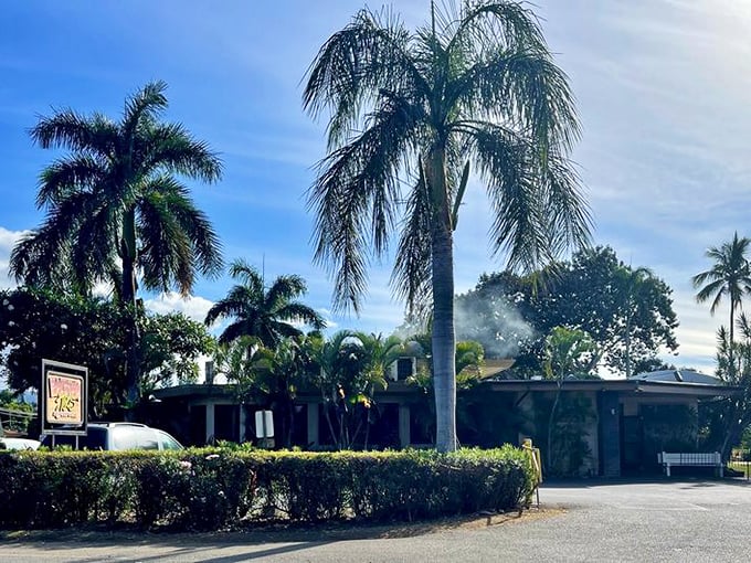 Paradise doesn't need a fancy entrance—just palm trees, blue skies, and the promise of aloha. Haleiwa Joe's exterior sets the perfect laid-back tone for culinary adventures ahead.