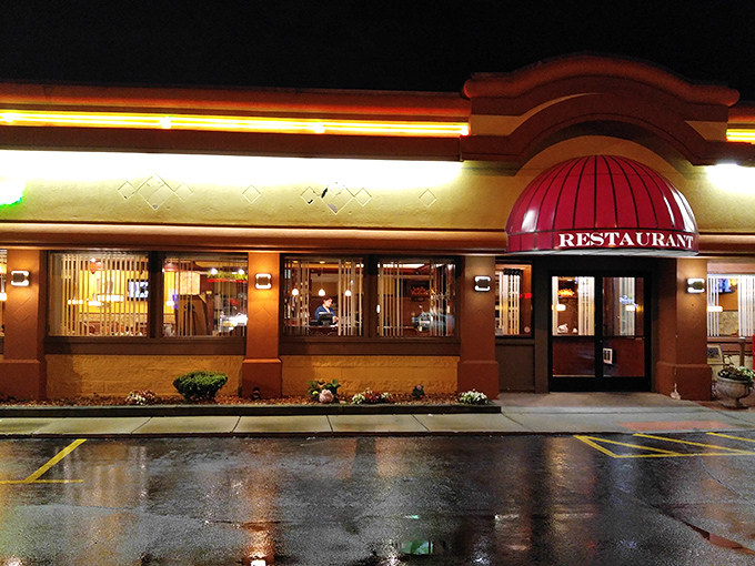 Night or day, that red awning promises comfort food salvation when your stomach's running on empty.