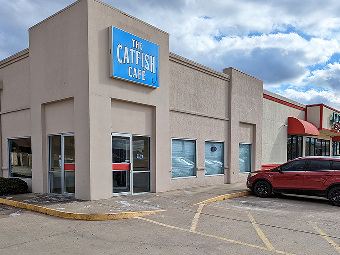 The Catfish Cafe's unassuming exterior houses culinary treasures that prove you should never judge a restaurant by its stucco.