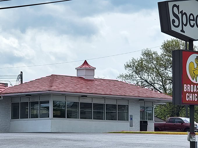 That iconic red roof isn't just eye-catching&mdash;it's a beacon of hope for hungry travelers seeking broasted chicken nirvana in Collegeville.