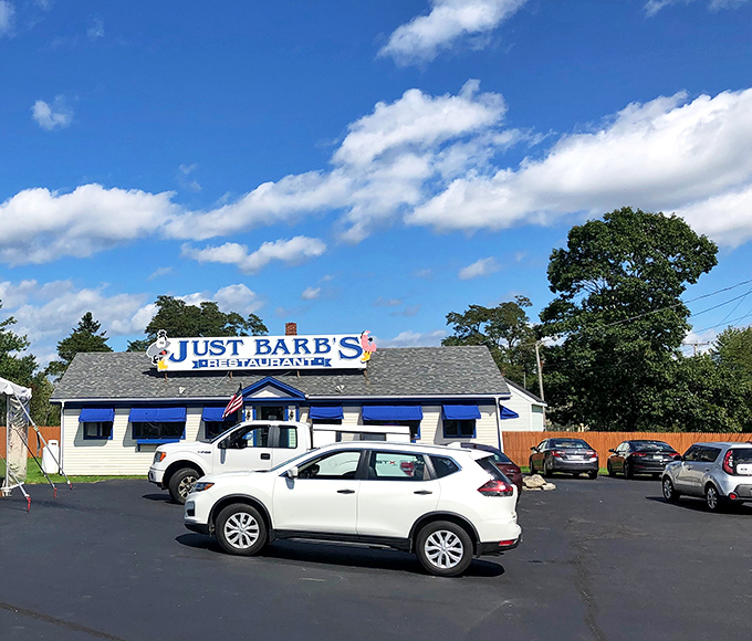 The unassuming white clapboard exterior with bright blue trim promises no frills&mdash;just the seafood excellence that keeps locals' cars filling the parking lot.