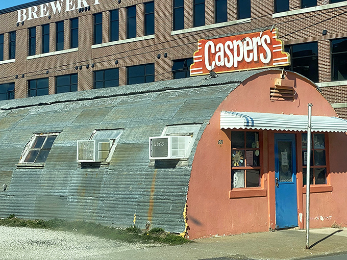 Casper's iconic Quonset hut stands like a coral-colored spaceship that landed in downtown Springfield, promising otherworldly comfort food inside its curved metal walls.