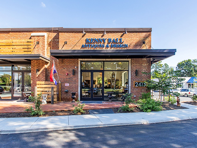 Chandeliers that would make Liberace say "tone it down a bit" illuminate elegant furnishings in this light-filled showroom of curated wonders.