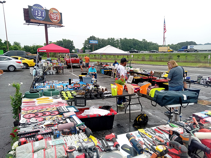 The outdoor vendors create their own little bazaar universe under colorful tents, where one person's "junk" becomes another's treasure hunt jackpot.
