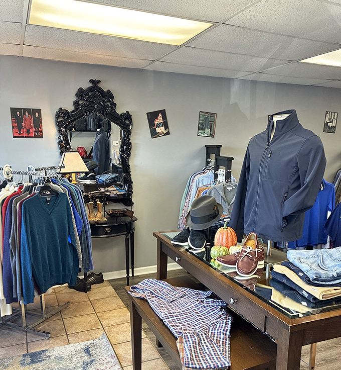 The charming brick exterior of Designer Consigner beckons with its classic black shingled roof and inviting display windows. Fashion treasures await inside!