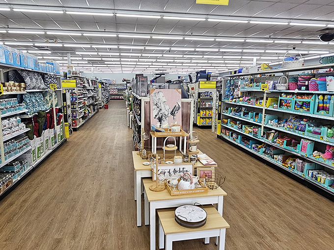 Wide, well-organized aisles with tasteful home decor displays that make you wonder if Martha Stewart moonlights as a discount store designer.