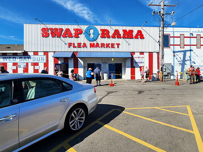 The iconic red, white, and blue exterior promises treasures within &ndash; and always delivers on that promise.