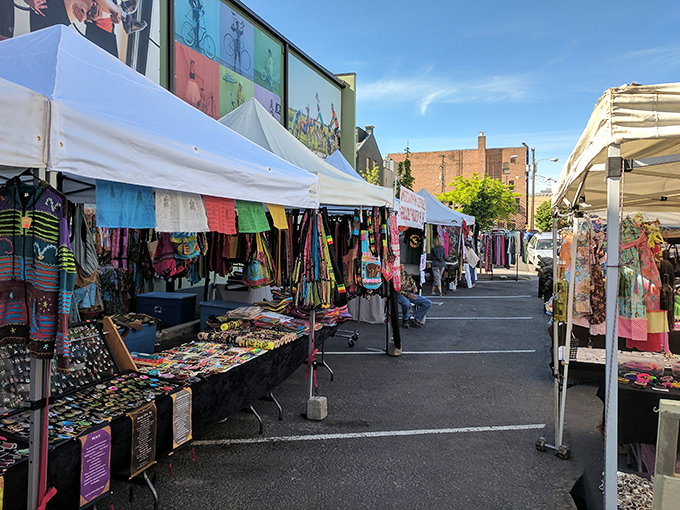 White tents line downtown Missoula's streets, creating a vibrant marketplace where local artisans transform an ordinary Saturday into a treasure hunt for the senses.