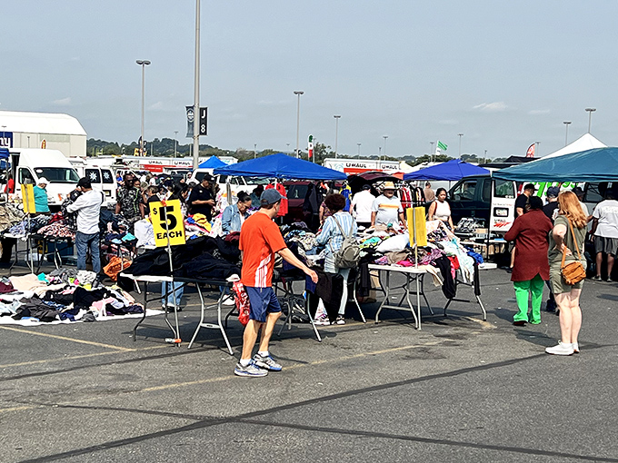 A sea of colorful tents and treasure hunters at the New Meadowlands Flea Market, where one person's castoffs become another's prized possessions.