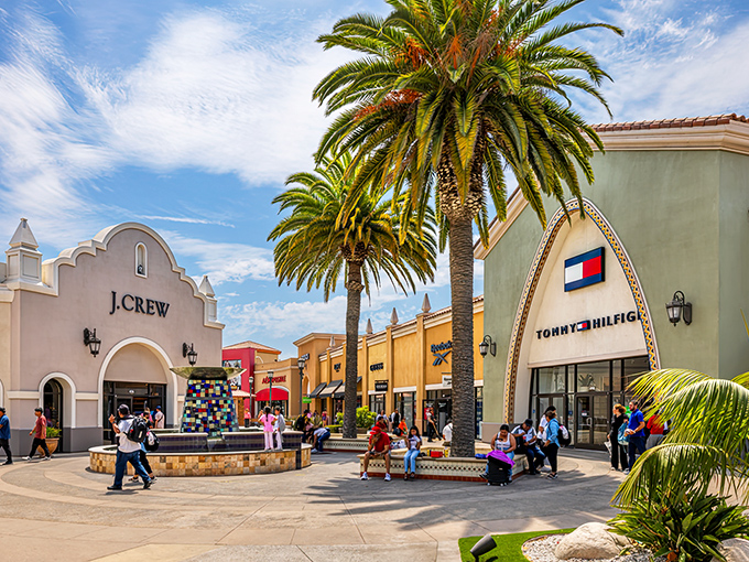 Palm trees and Spanish-inspired architecture create a shopping oasis where your credit card can work on its tan while you work on finding bargains.