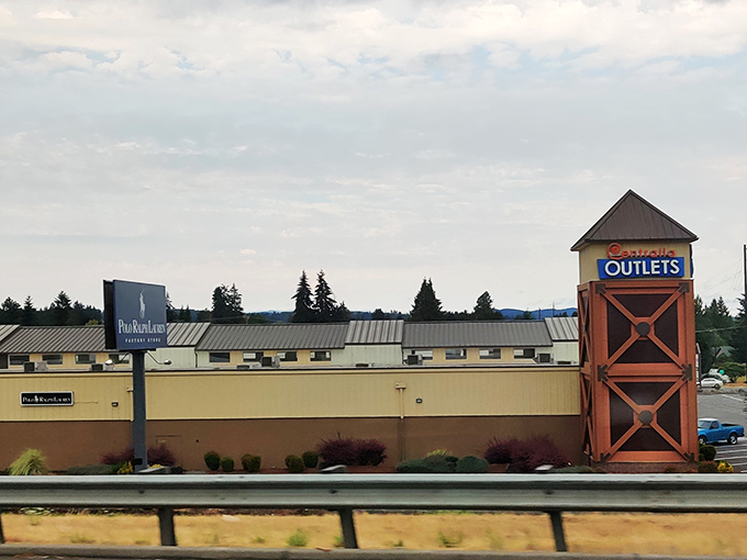 Welcome to bargain paradise! The Centralia Outlets' inviting entrance promises retail therapy without the financial hangover.