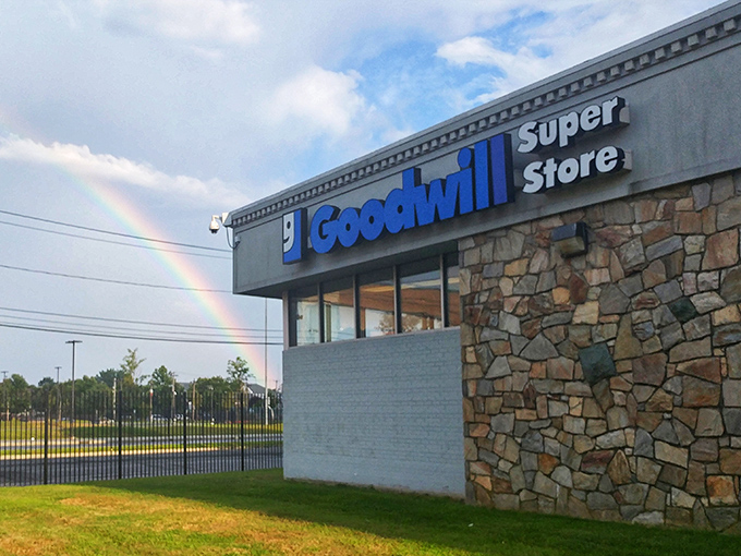 Even rainbows point the way to Goodwill's Super Store in Bridgeport, nature's own endorsement of bargain hunting at its finest.