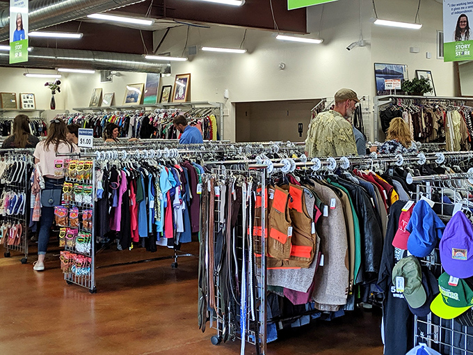Step through these doors and enter the land of "I can't believe someone gave this away!" The colorful entrance panels perfectly summarize the Goodwill mission.