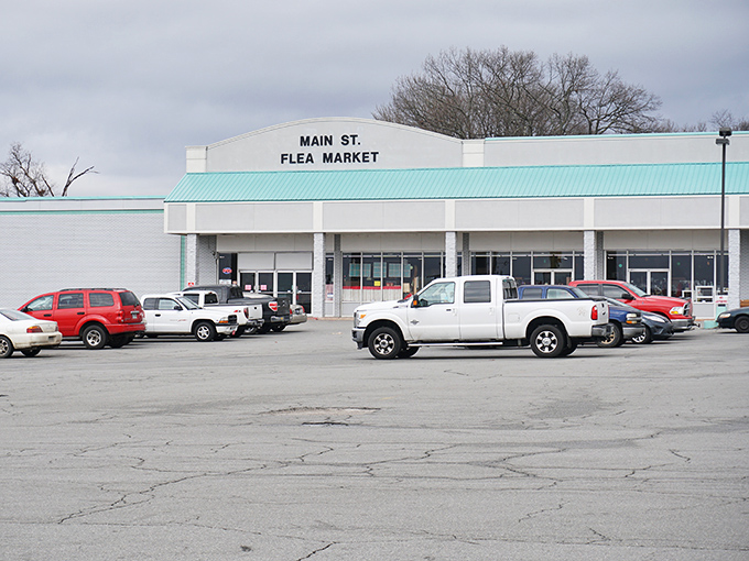 The unassuming exterior of West Main Street Flea Market &ndash; where treasures hide behind a humble fa&ccedil;ade, like finding filet mignon at a roadside diner.