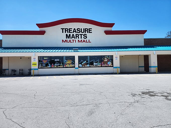 The unassuming exterior of Treasure Marts belies the wonderland of discoveries waiting inside, like a portal to another dimension of shopping.