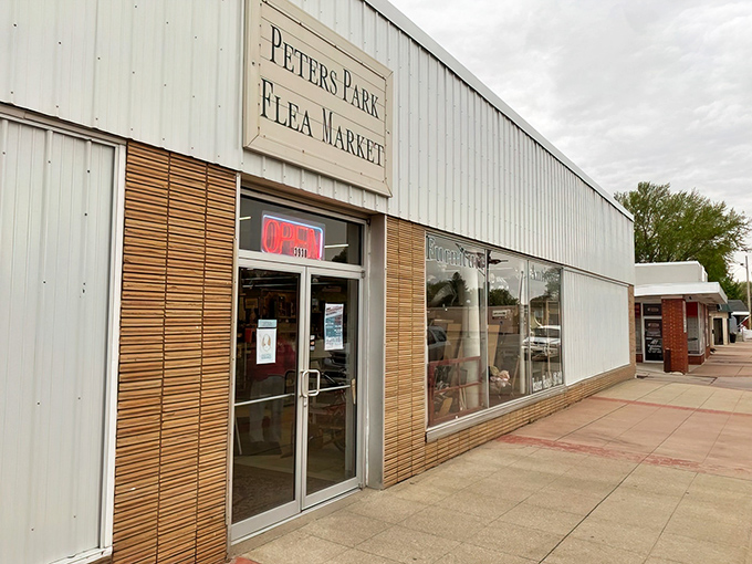 The unassuming exterior of Peter's Park Flea Market – where treasure hunting dreams begin and wallets breathe a sigh of relief.