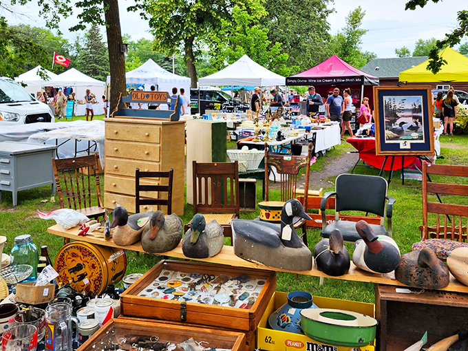 Duck decoys and dresser drawers share real estate at this treasure hunter's paradise, where one person's attic overflow becomes another's prized collection.