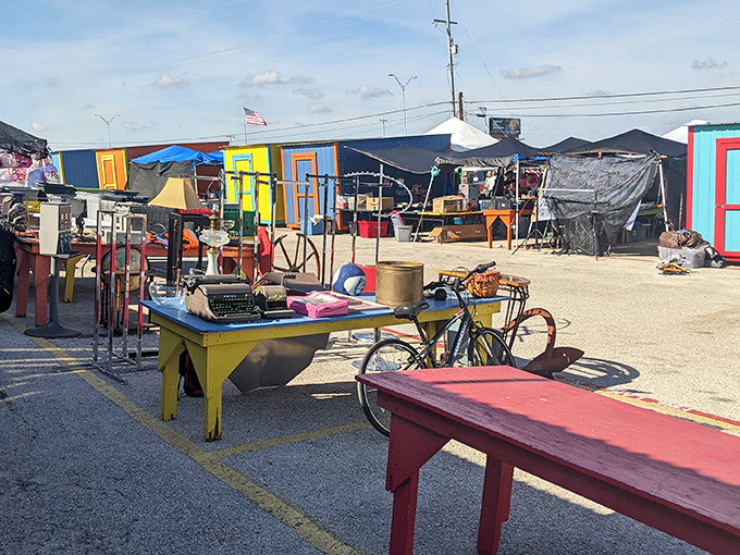 Colorful tables and vintage treasures bask in the Texas sun at Bussey's, where one person's castoffs become another's conversation pieces.