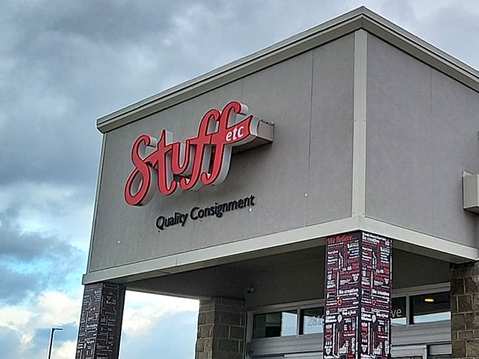 The iconic red Stuff Etc sign welcomes bargain hunters like a beacon of hope for wallets everywhere.