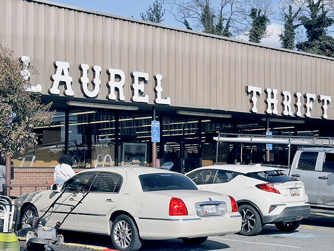 The unassuming exterior of Prime Thrift Laurel beckons with the promise of hidden treasures waiting to be discovered inside.