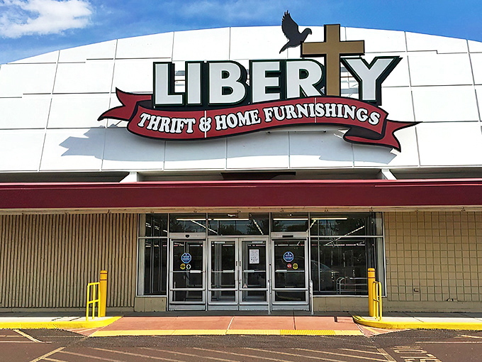 The iconic storefront beckons bargain hunters with its bold signage and promise of treasures within. Thrifting adventures start here!