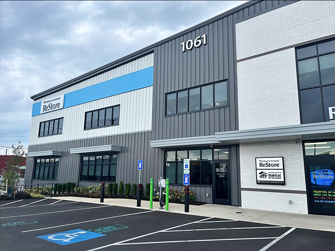 The modern exterior of Lancaster's ReStore belies the treasure trove within—where your bargain hunting supports families in need of housing.