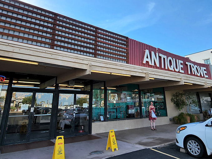 The unassuming exterior of Antique Trove belies the wonderland of treasures waiting inside. Like a time machine disguised as a storefront.